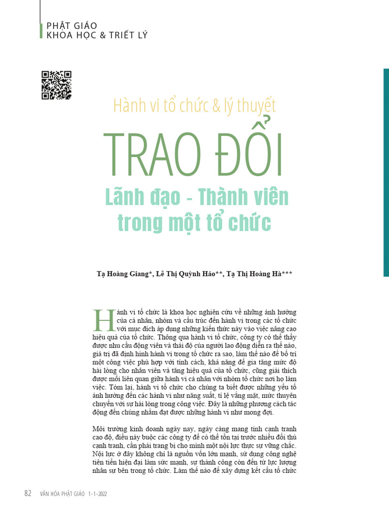 Hanh Vi To Chuc Va Ly Thuyet Trao Doi - Ta Hoang Giang | PDF