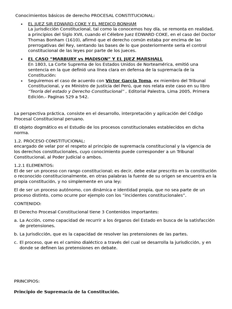 Conocimientos Básicos de Derecho PROCESAL CONSTITUCIONAL | PDF | Constitución | Jurisdicción