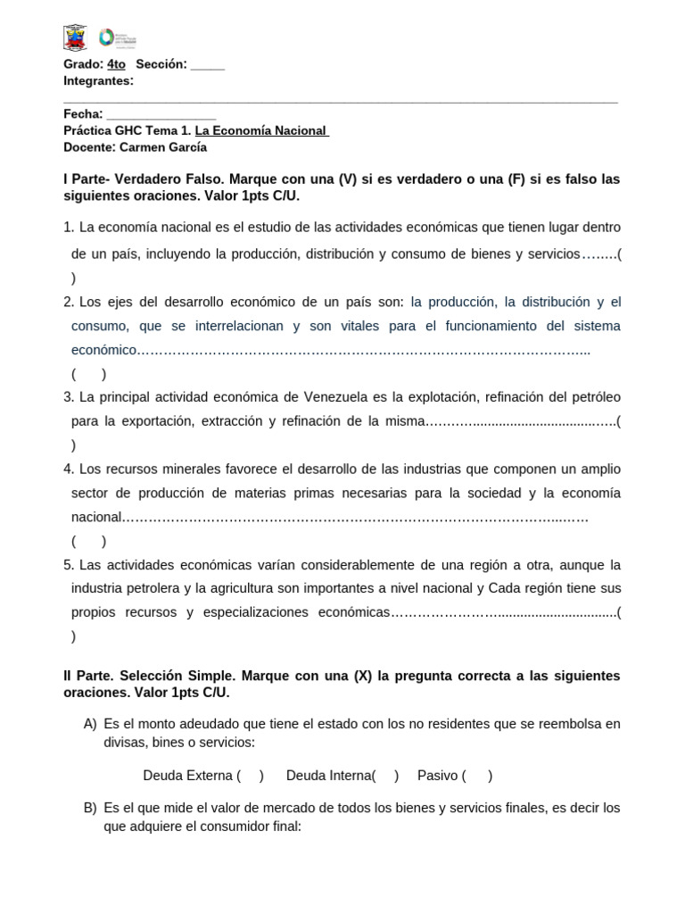 3er Lapso Practica Historia 4to | PDF | Deuda | Venezuela