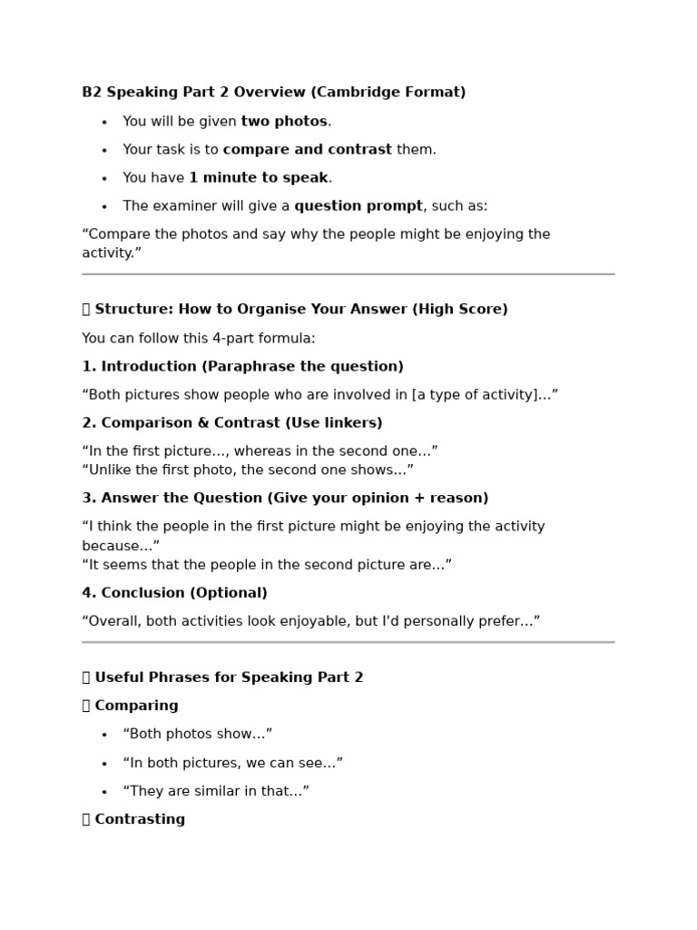 B2 Speaking Part 2 Overview | PDF