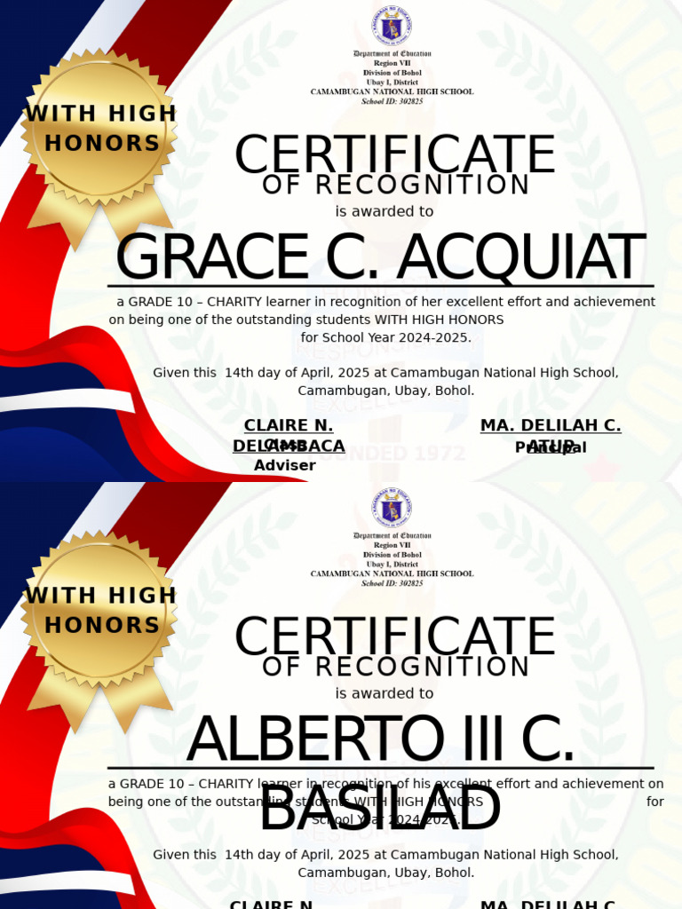 Cert For Class Achievers Template 1 1 | PDF