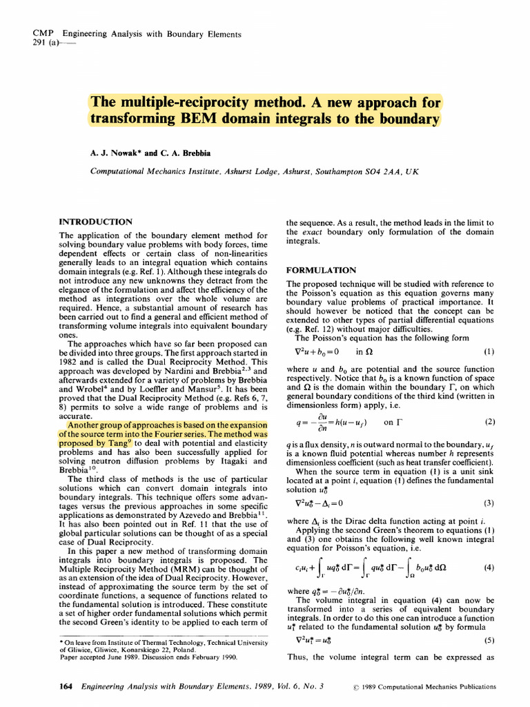 Nowak, Brebbia - (1989b) - The Multiple Reciprocity Method. A New Approach For Transforming BEM ...