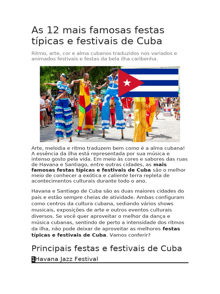 Festas Típicas e Festivais de Cuba | PDF | Cuba | Havana