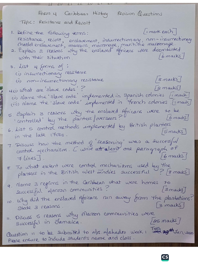 Resistance & Revolt Revision Questions | PDF