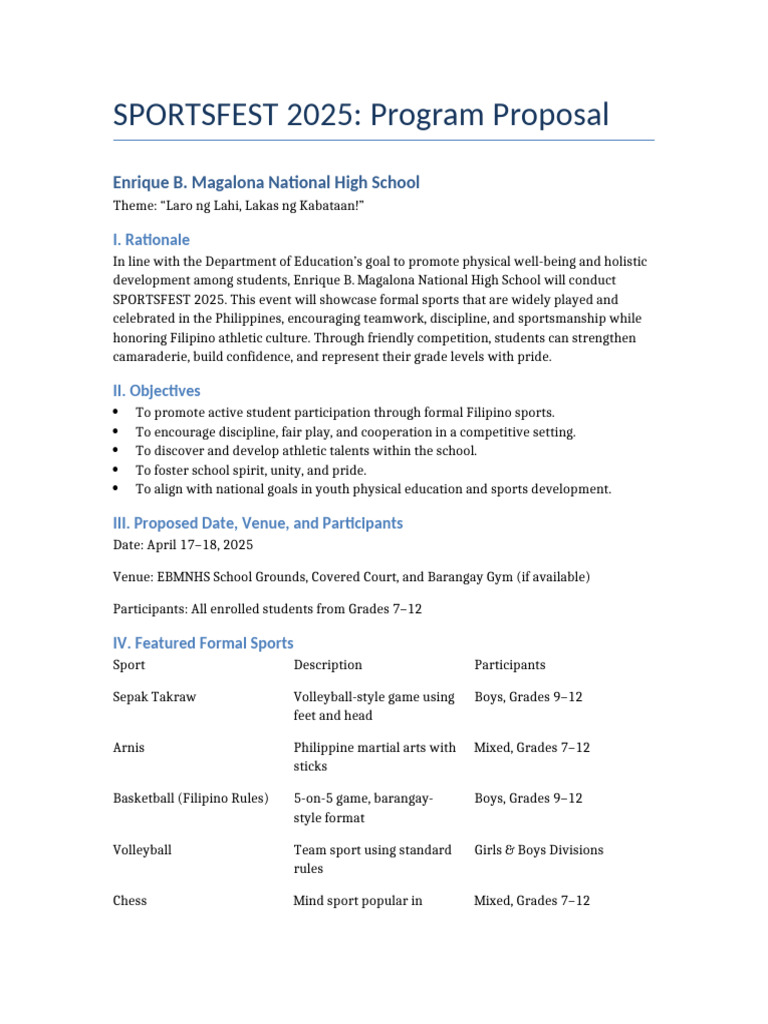 Sportsfest 2025 Ebmnhs Proposal | PDF | Sports