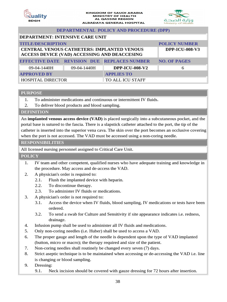 008-Central Venous Catheters Implanted Venous Access Device (VAD ...