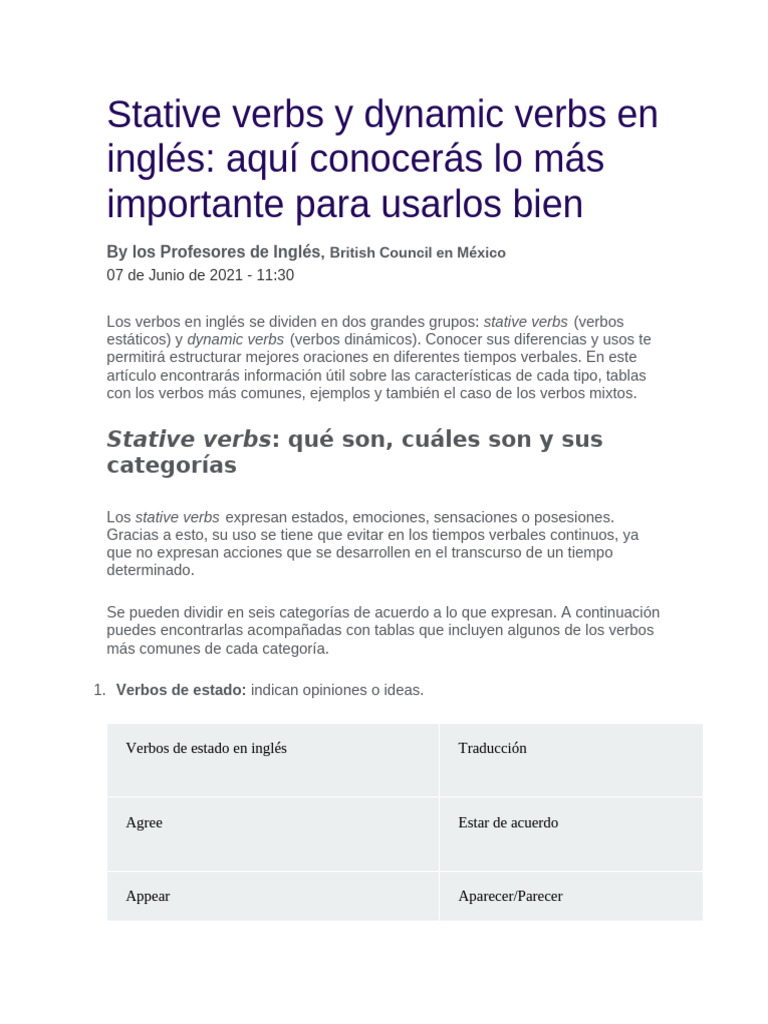 1.5 Stative & Dynamic Verbs | PDF | Verbo | Gramática