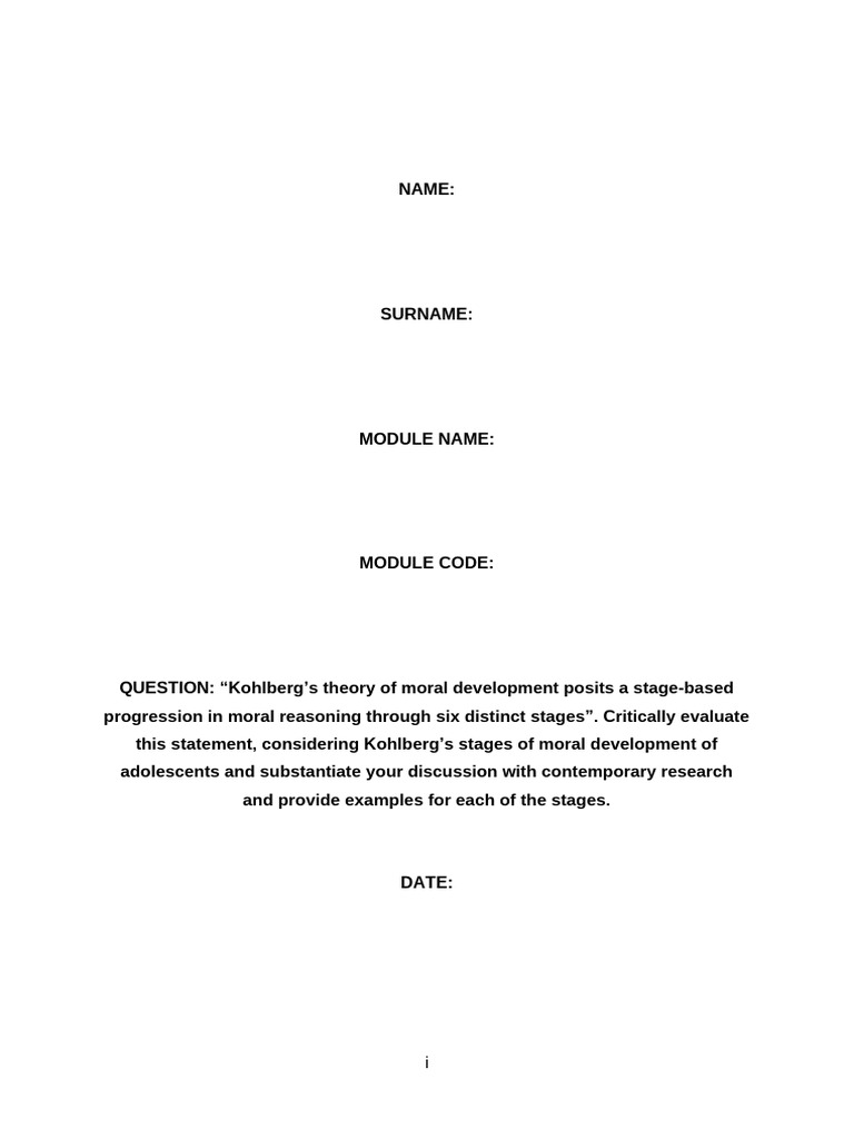 PYC 4805 Assignment 2 Document 15-06-2025 | PDF | Adolescence | Morality