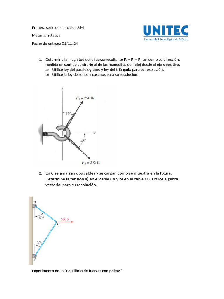 Primera Serie de Ejercicios 25-1 Estatica | PDF