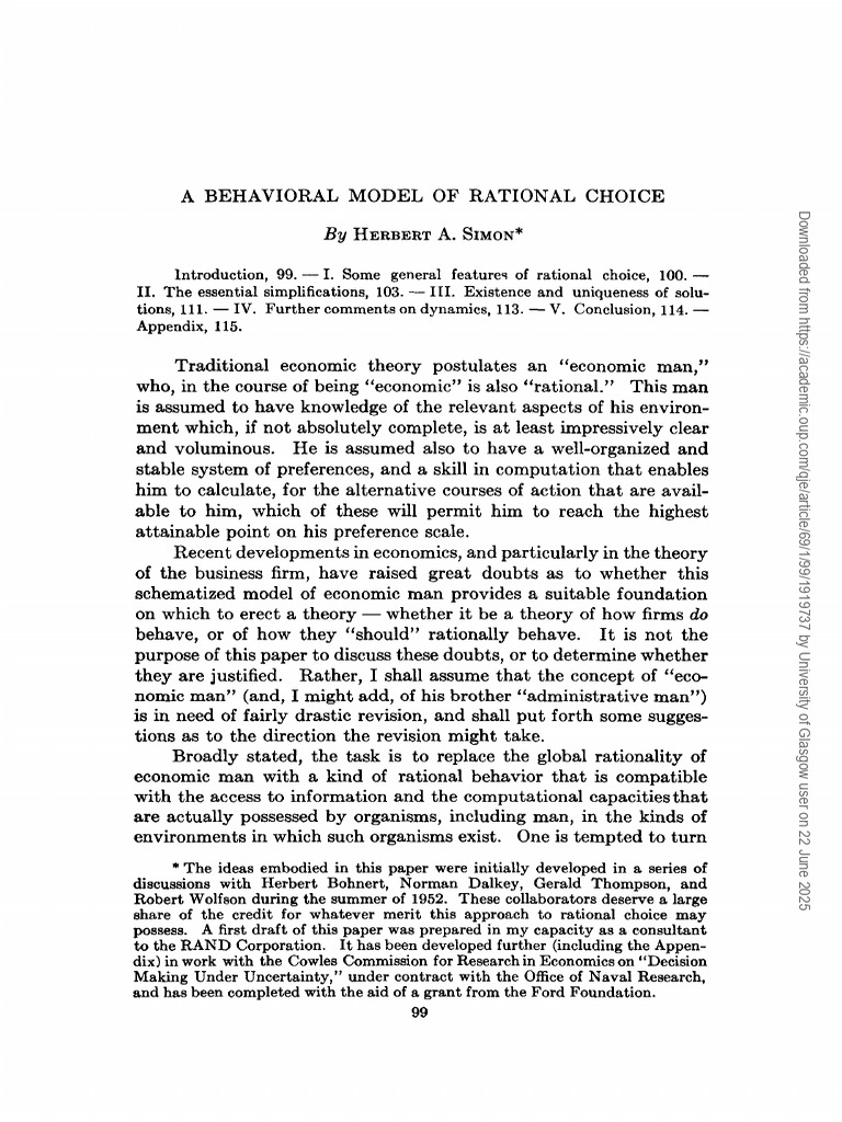 A behavioral model of rational choice | PDF | Rationality | Function ...