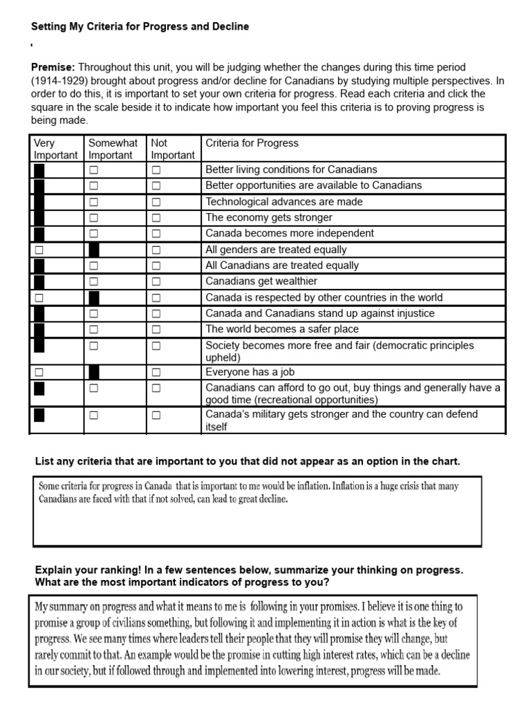 CHC2D - M.2 Setting My Criteria For Progress | PDF