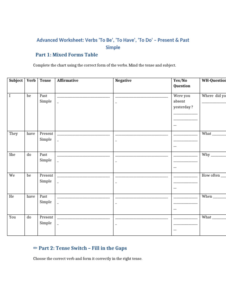 Advanced Verb Tenses Worksheet | PDF | Linguistic Morphology | Syntax