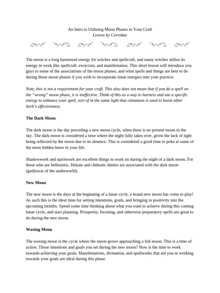 An Intro To Utilizing Moon Phases in Your Craft | PDF | Moon ...