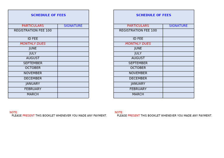Schedule of Fees | PDF
