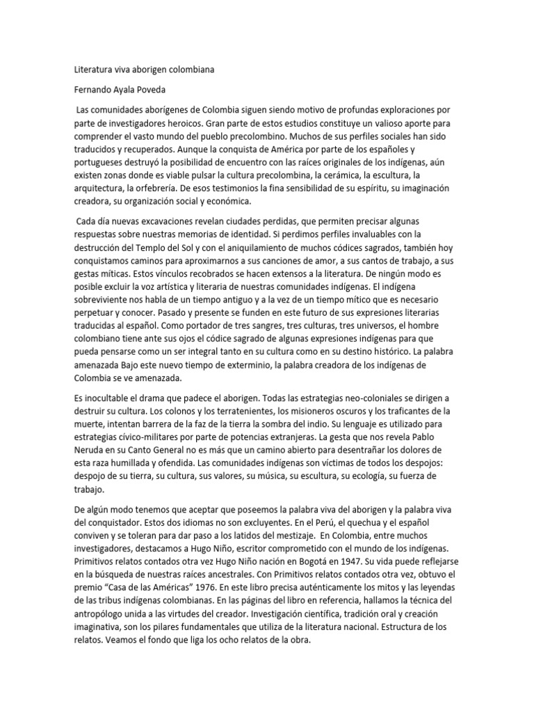 Literatura Aborigen Colombiana: Hugo Niño | PDF | Colombia | Leyendas