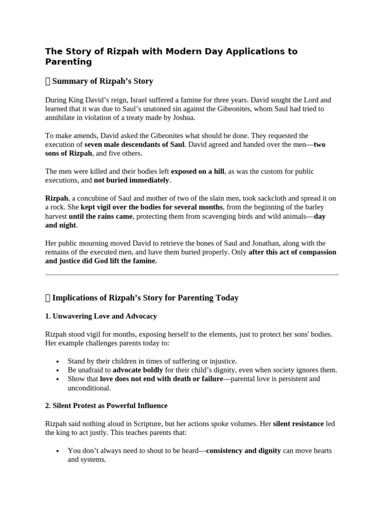 Rizpah's Vigil: Lessons for Parents | PDF | Saul | David