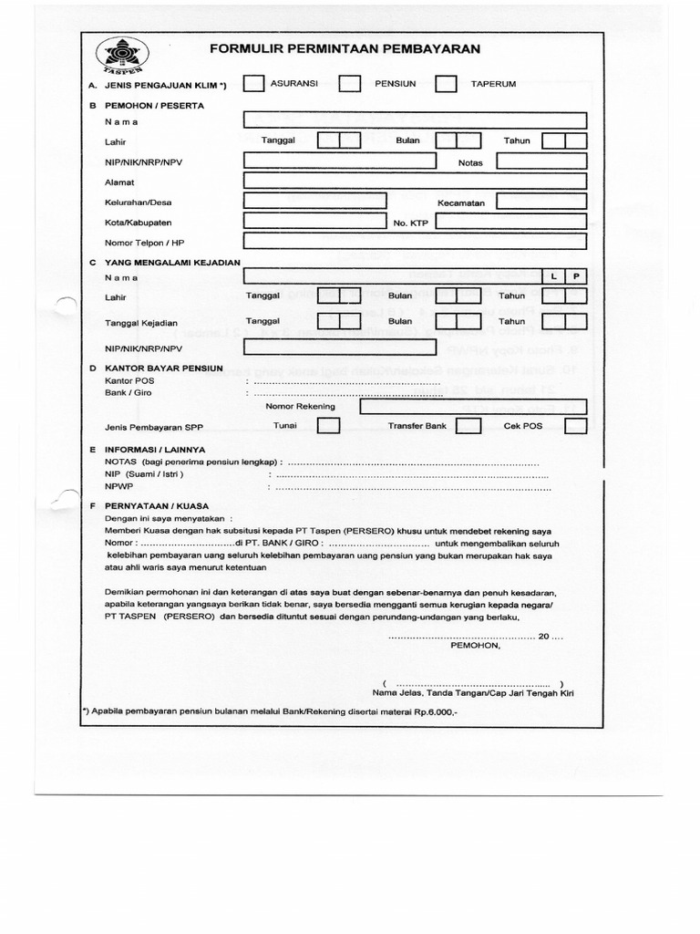 Formulir Taspen | PDF