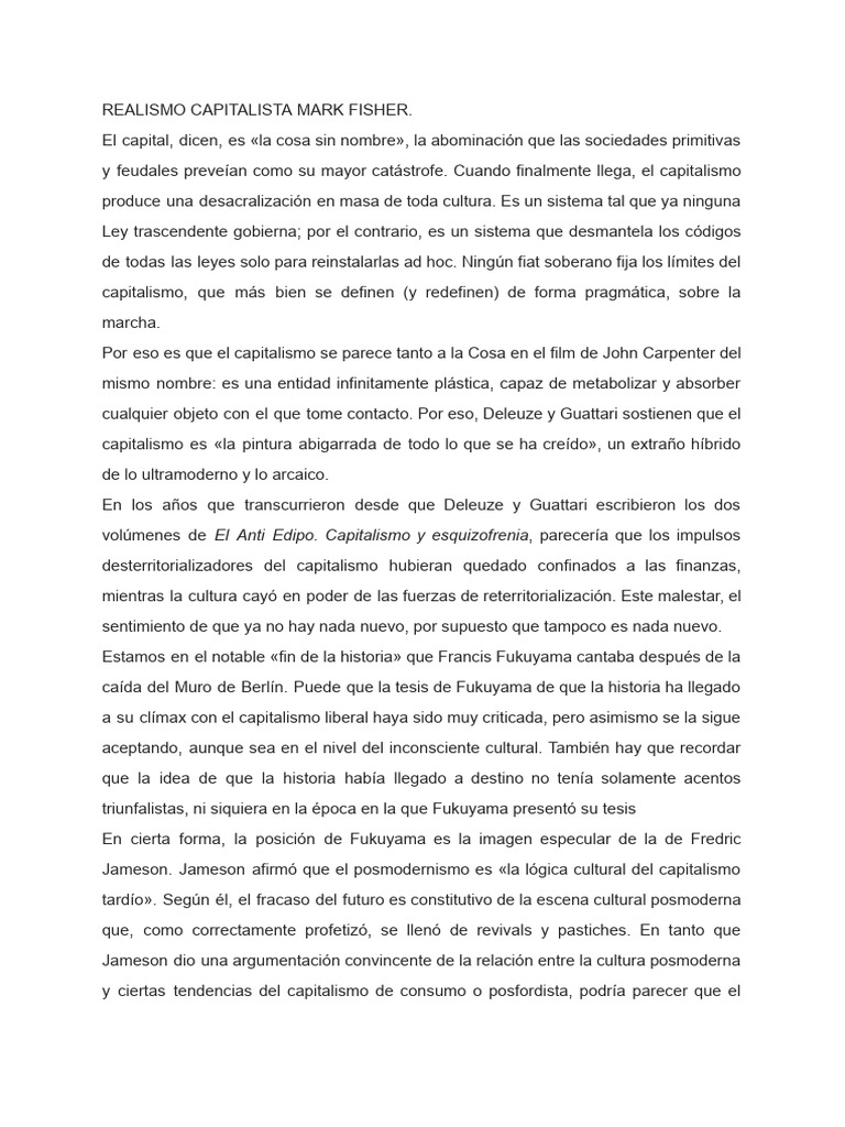 REALISMO CAPITALISTA MARK FISHER y Actividad de Los Redo y Cumbia | PDF | Capitalismo