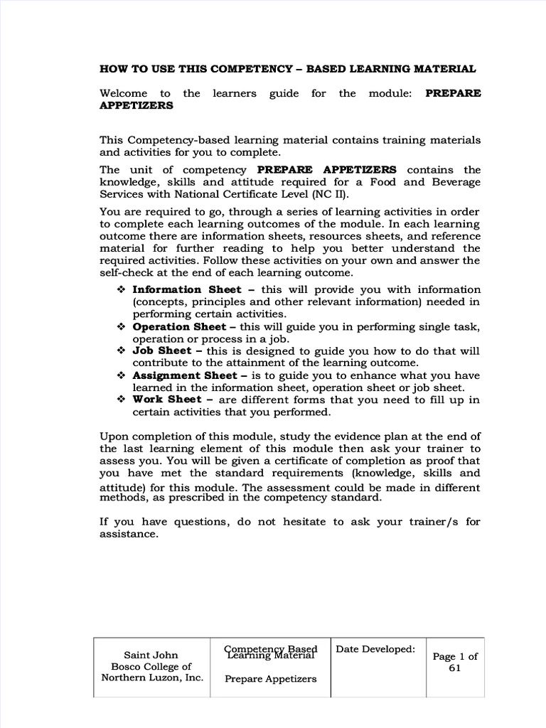 PDF Saint John Bosco College of Northern Luzon Inc Competency Based ...