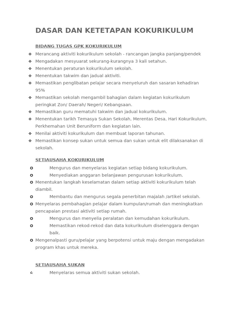 Dasar Dan Ketetapan Kokurikulum | PDF