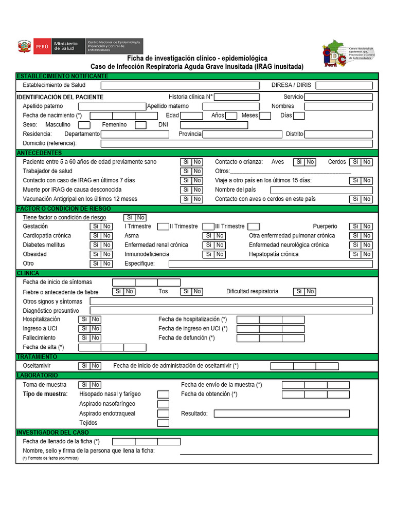 Ficha de Caso de IRAG Inusitada | PDF | Ciencias de la Salud | Medicina