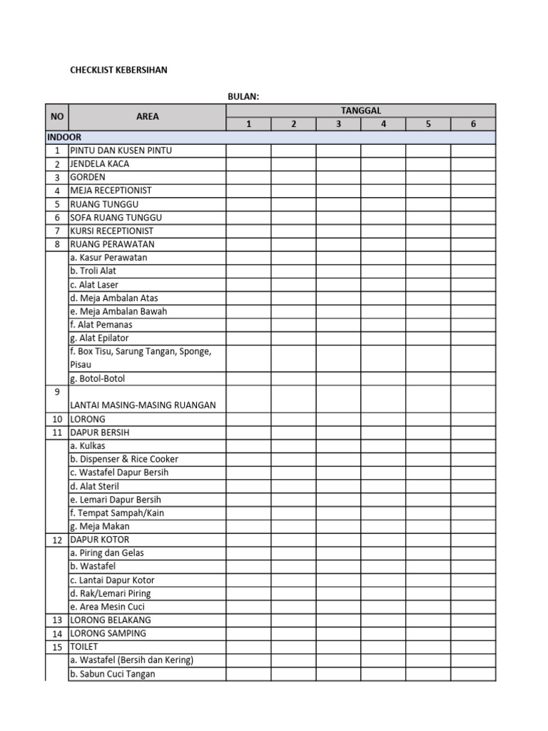 Checklist Kebersihan | PDF