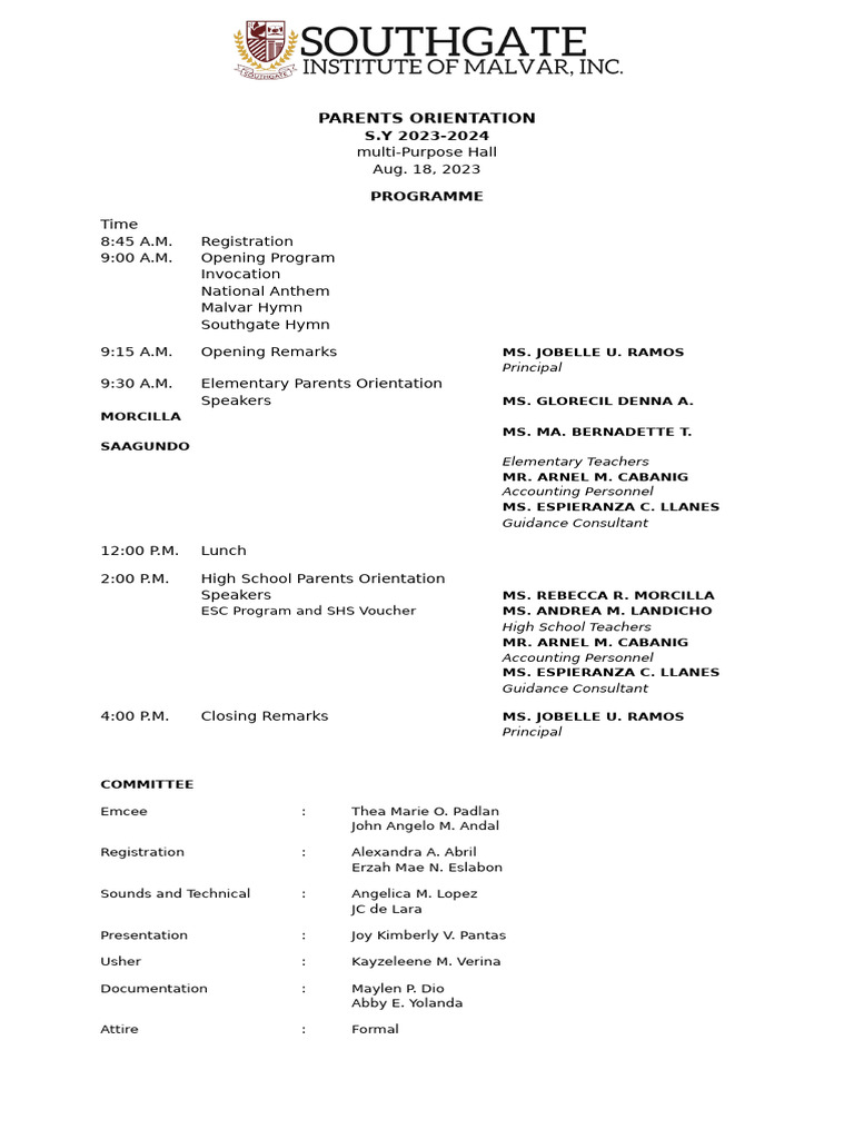 Parents Orientation Programme | PDF