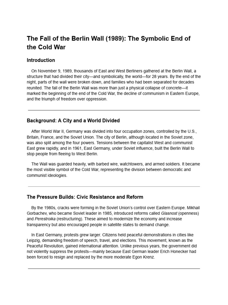 Historical Essay: The Fall of The Berlin Wall | PDF | Berlin Wall | Cold War