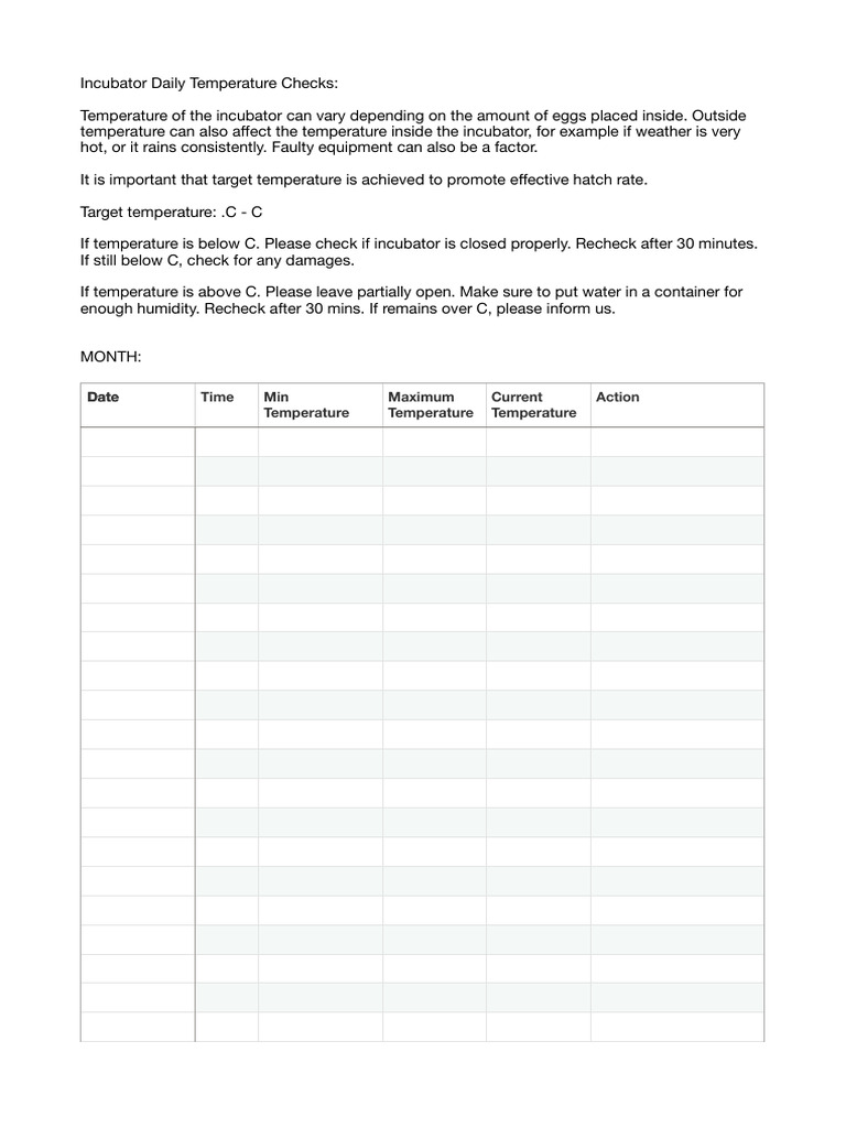 Incubator Daily Temperature Checks PDF | PDF