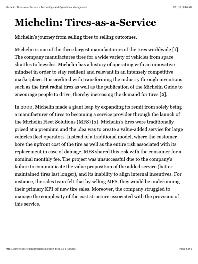 Michelin's Shift to Tires-as-a-Service | PDF | Tire | Economies