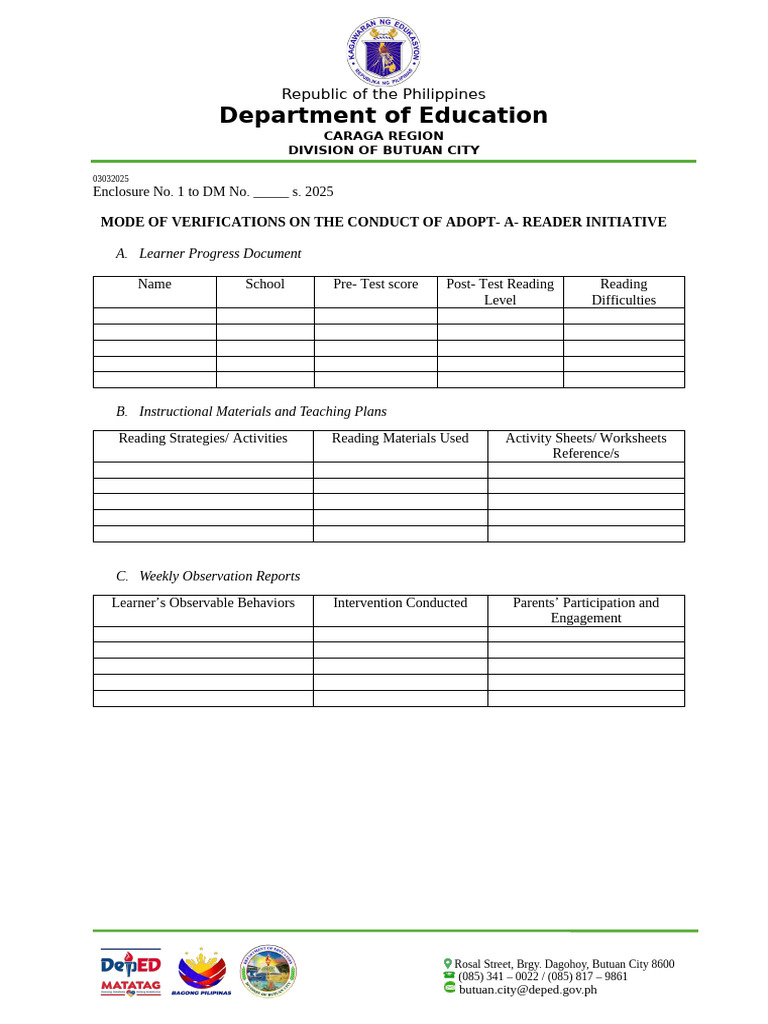 Monitoring Templates Adopt A Reader Monitoring 1 | PDF | Reading ...