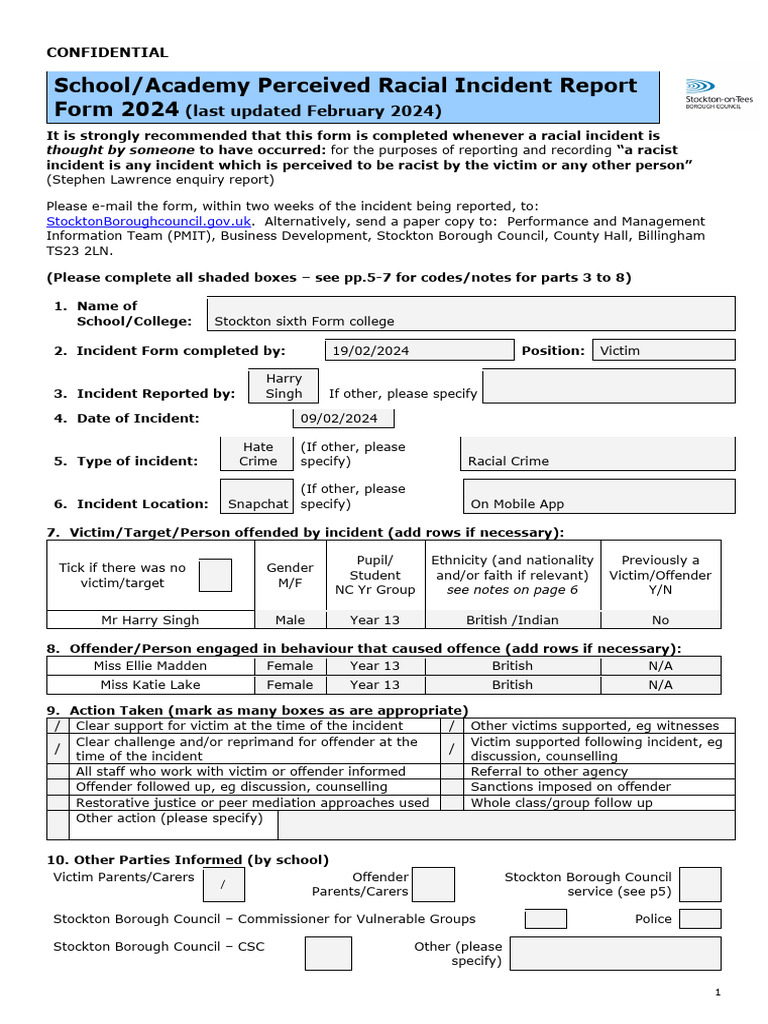 Racial Incident Recording Form | PDF | Justice | Crime & Violence