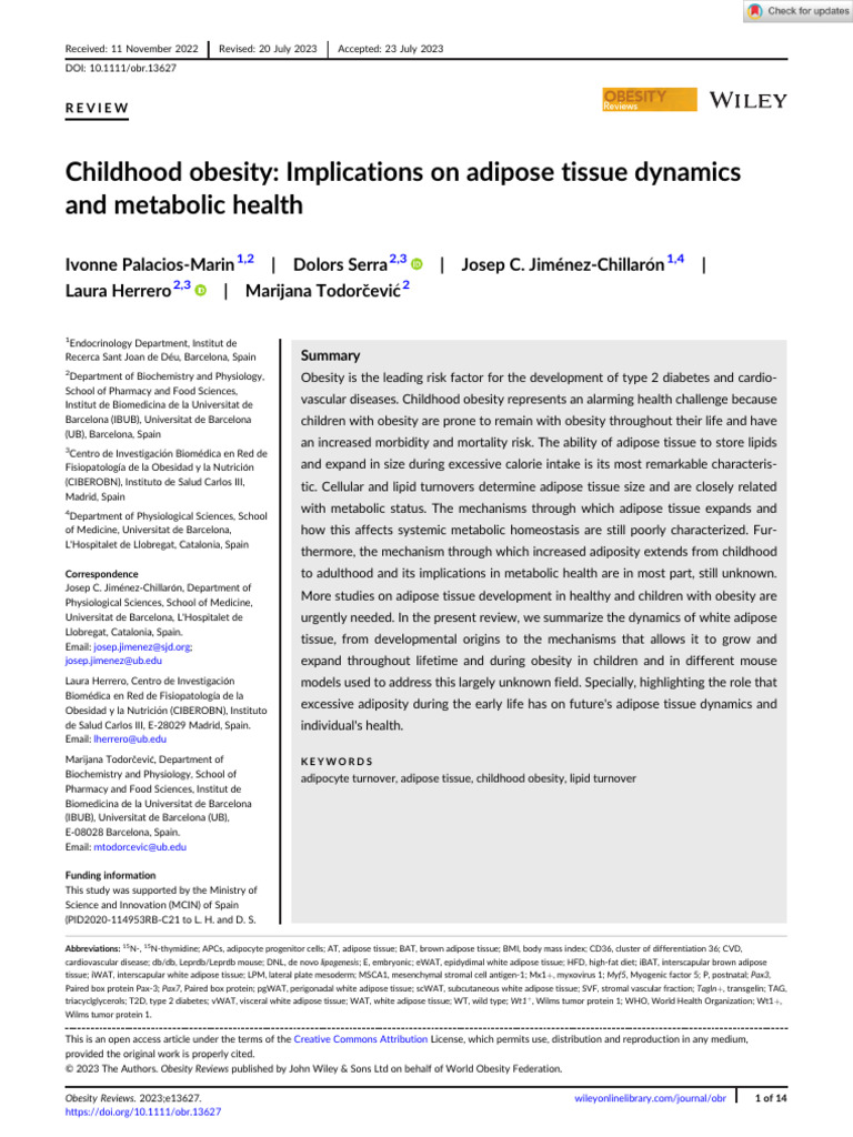 Childhood obesity Implications on adipose tissue dynamics and metabolic ...