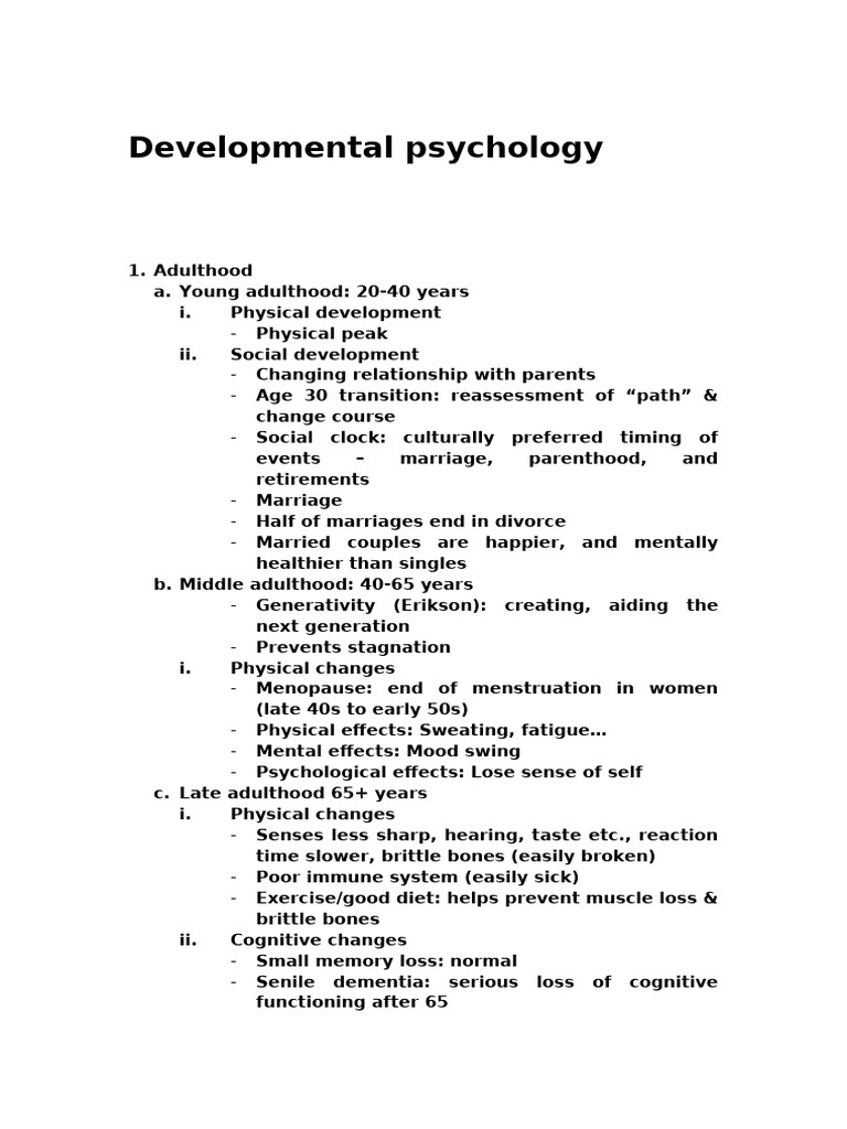 Stages of Adulthood in Developmental Psychology | PDF