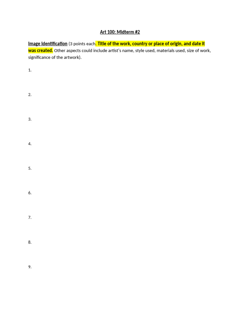 Art 100 Midterm Study Guide | PDF