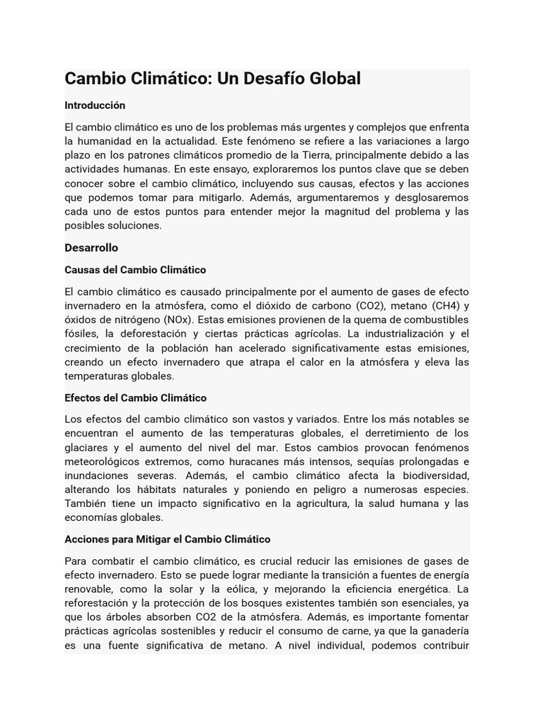 Causas y Soluciones del Cambio Climático | PDF | Cambio climático ...
