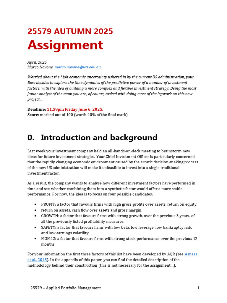 Assignment AUT2025 | PDF | Investing | Machine Learning