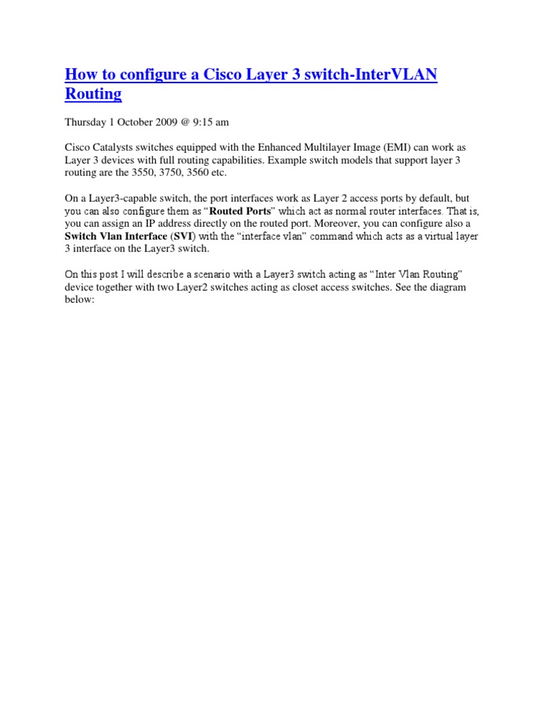 Cisco Layer 3 Switch InterVLAN Setup | PDF | Network Switch | Network ...