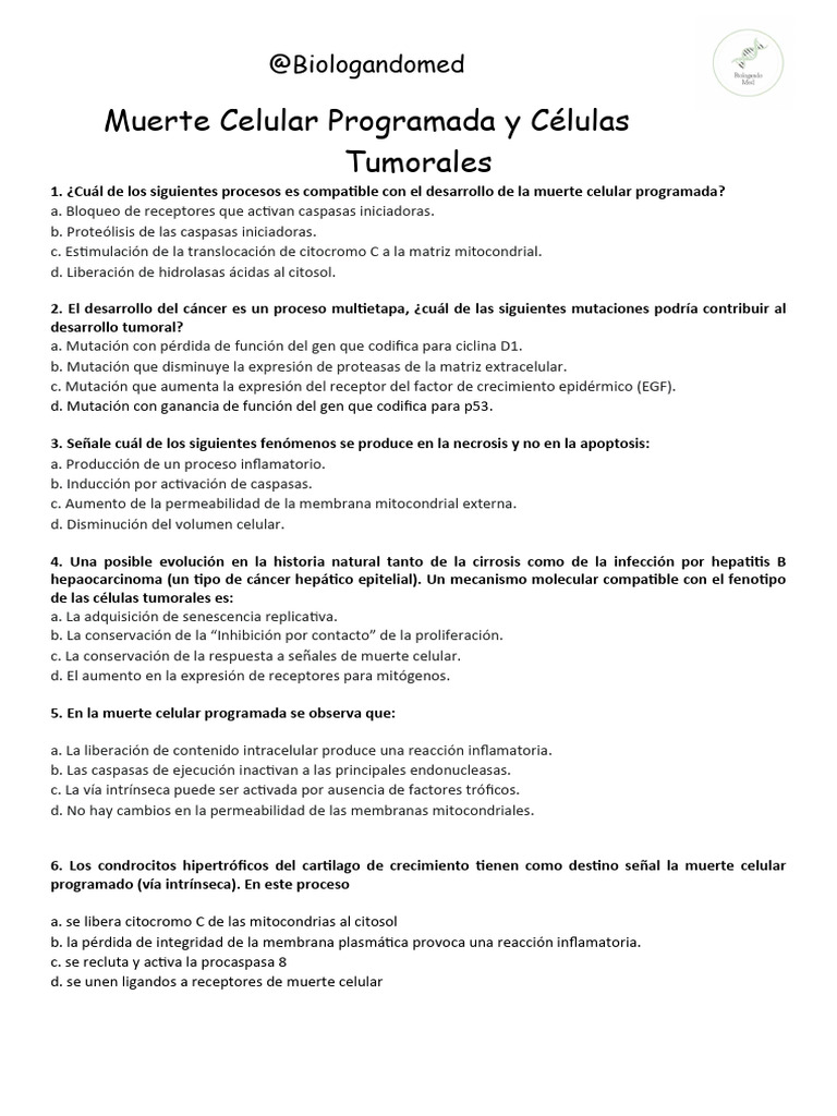 Choice - Muerte Celular Programada y CA | PDF | Apoptosis | Biotecnología