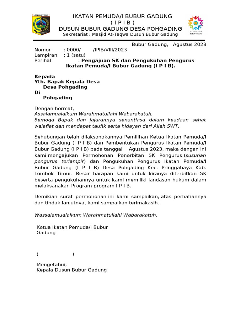 Surat Permohonan SK Dan Pengukuhan IPIB | PDF