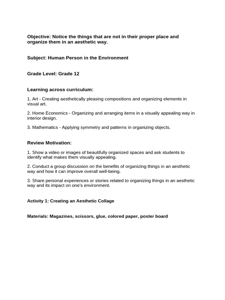 Lesson Plan Environment | PDF | Composition (Visual Arts) | Aesthetics