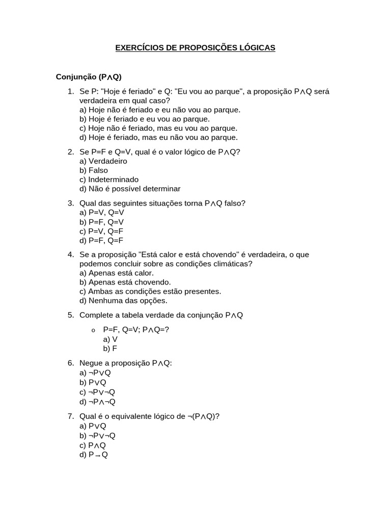 100 Exercícios de Lógica Proposicional para Praticar | PDF | Verdade | Semântica