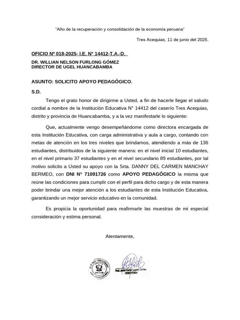 Oficio Solicito Apoyo Auxiliar | PDF