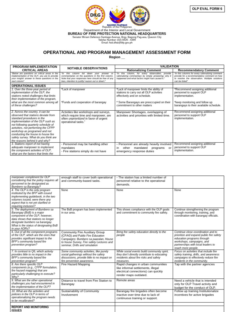 Olp Eval Form 6 Operational and Program Management Form | PDF | Fire Safety
