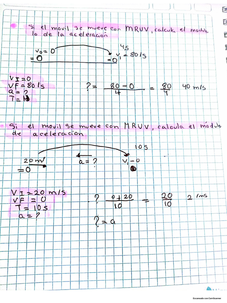 Ejercicios 7,8,9,10 MRUV | PDF