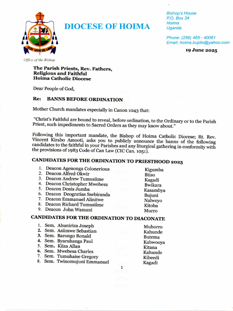 Ordination Banns 2025 | PDF