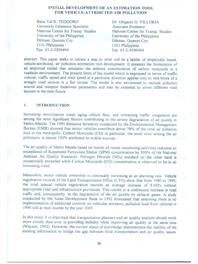 Transportation Problems in PH Manila - UP Research - Teodoro98 | PDF