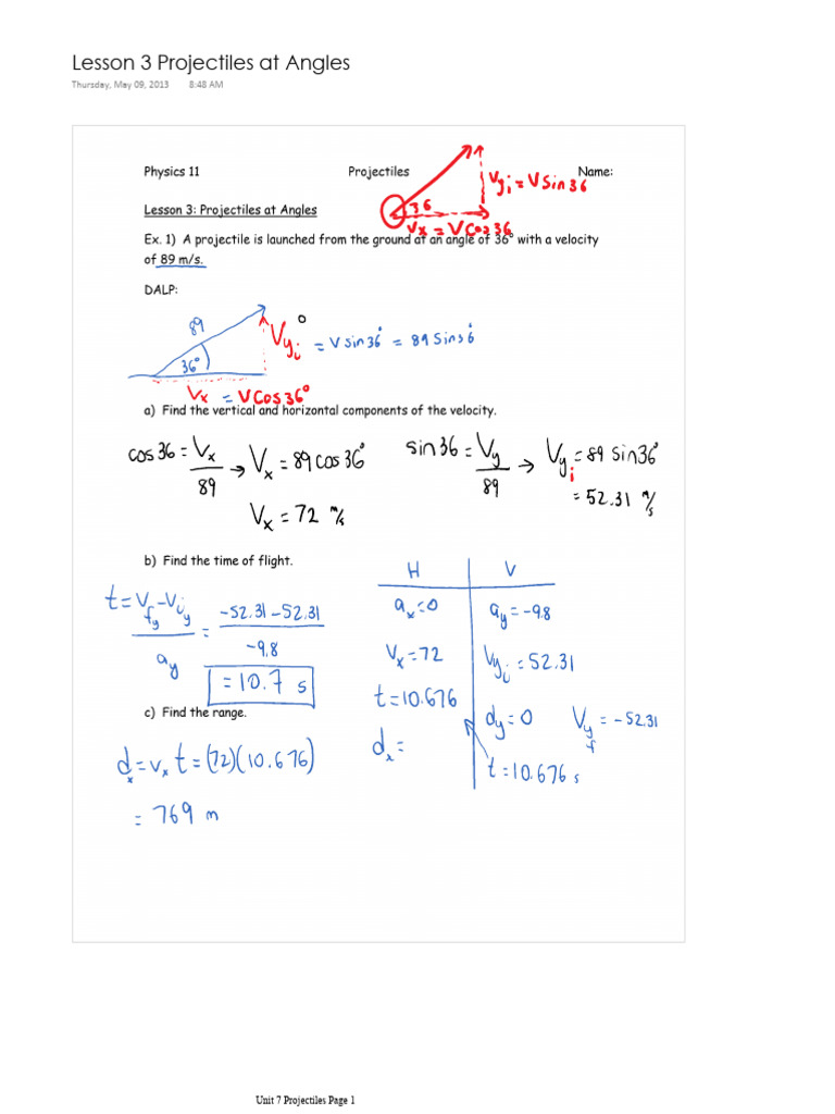 Lesson 3 Projectiles at Angles | PDF