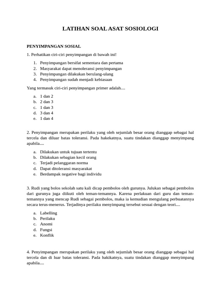 Latihan Soal Asat Sosiologi | PDF
