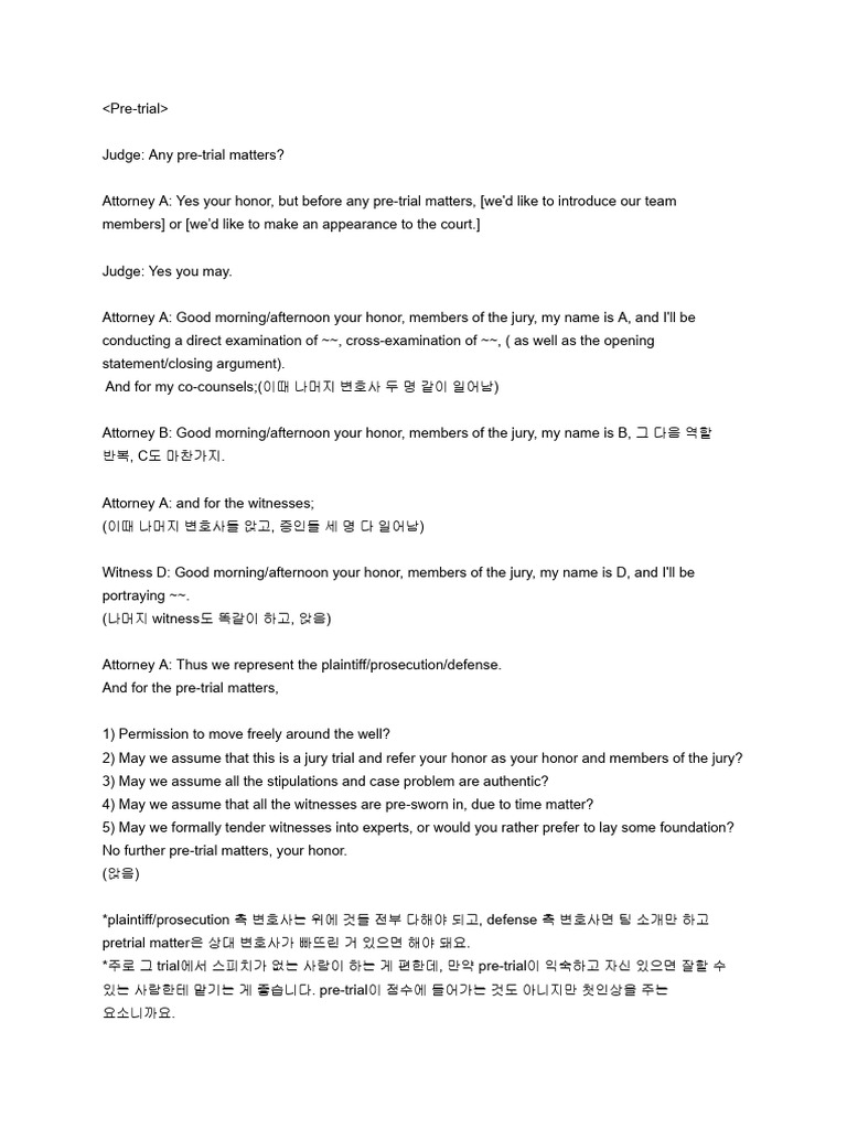 The Script For Mock Trial Procedures | PDF